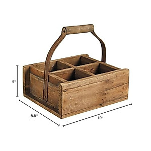 47th & Main Rustic Wood 4-Compartment Carry All Caddy with Handle, 10" L x 8.5" W x 9" H, Distressed
