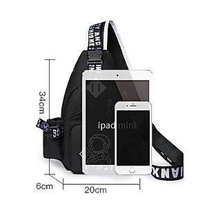 CUSALBOY Fashion One-Shoulder Backpack Youth Leisure Backpack With USB Port Earphone Hole, Cartoon Luminous Pattern Backpack (black 6)