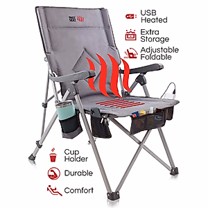 POP Design The Hot Seat, USB Heated Portable Camping Chair, Perfect for Outdoor, Sports, Beach, or Picnics. (Battery Pack Not Included)