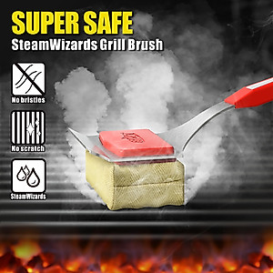 GRILLART Grill Brush Bristle Free. SteamWizards BBQ Replaceable Cleaning Head, Unique Seamless-Fit Scraper Tool for Cast Iron/Stainless-Steel Grates, Safe Barbecue Grill Cleaner-Red