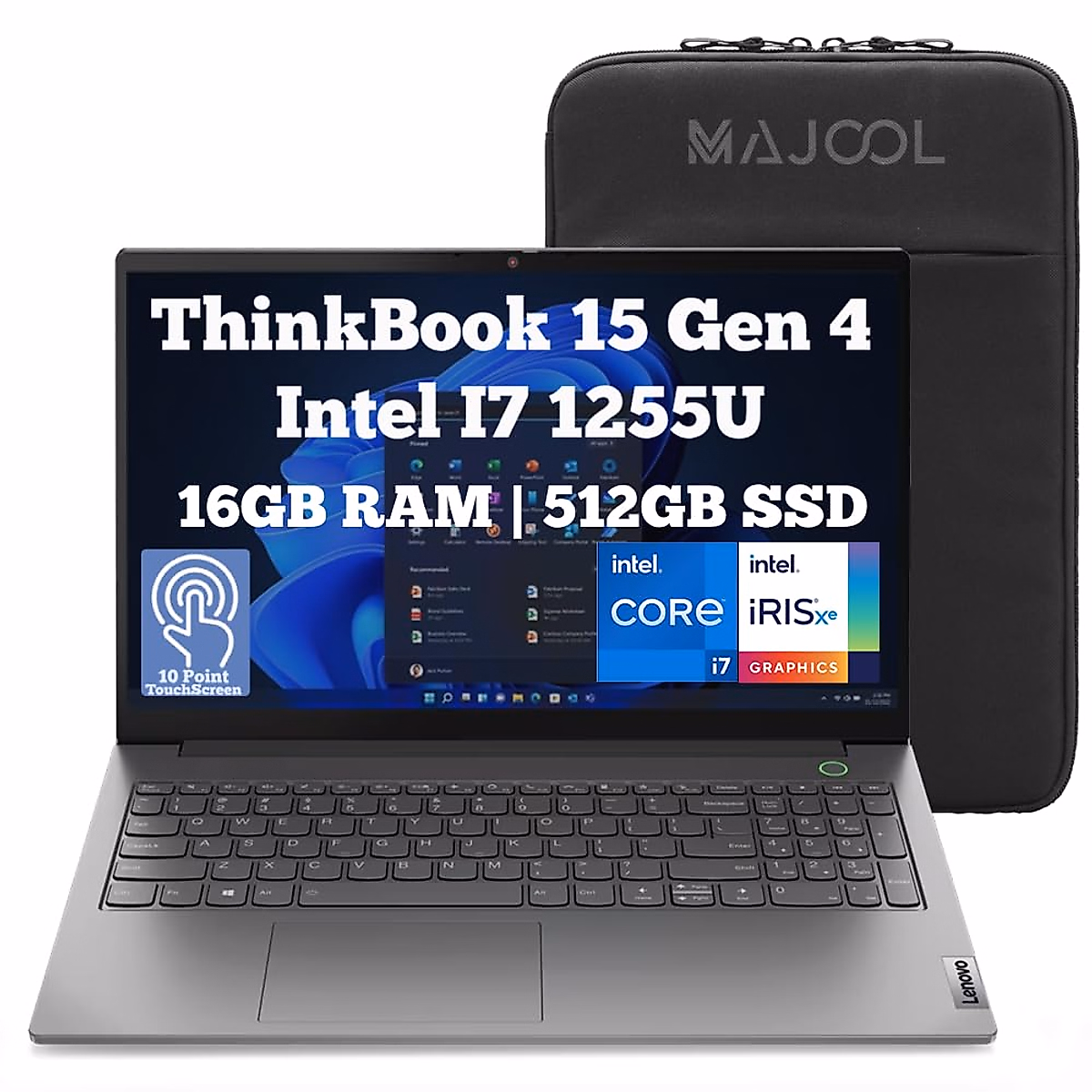 Lenovo ThinkBook 15 Gen 4 15.6" FHD Touchscreen (12th Gen Intel 10-Core i7-1255U, 16GB RAM, 512GB PCIe SSD, Narrow Bezel IPS) Business Laptop, Backlit, Fingerprint, Thunderbolt 4, Win 10 / Win 11 Pro
