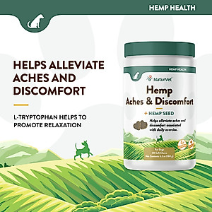 NaturVet Hemp Aches & Discomfort Plus Hemp Seed for Dogs, 60 ct Soft Chews, Made in The USA