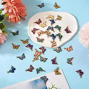 Boutigem 36pcs Colorful Butterfly Enamel Charms Insect Butterfly Shape Metal Charms Light Gold Plated Alloy Enamel Pendants for Necklace Bracelet Earring DIY Jewelry Making Acessories