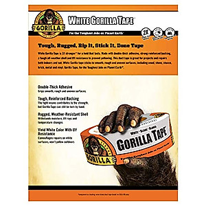 Gorilla Tape, White Duct Tape, 1.88" x 30 yd, White, (Pack of 1)