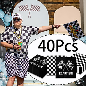 40Pcs Black and White Checkered Flag Party Napkins Disposable Race Car Birthday Party Supplies Racing Car Theme Party Paper Lunch Napkins for Baby Shower Kids Men Party Decorations Favors