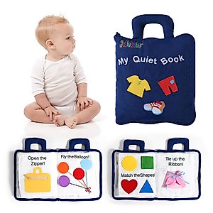 Jollybaby Baby Soft Busy Books -My Quiet Book, Travel Toy & Montessori Sensory Educational, 10 Preschool Learning Activities for 1 2 3 Year Old Toddlers Boy Girl(Blue)