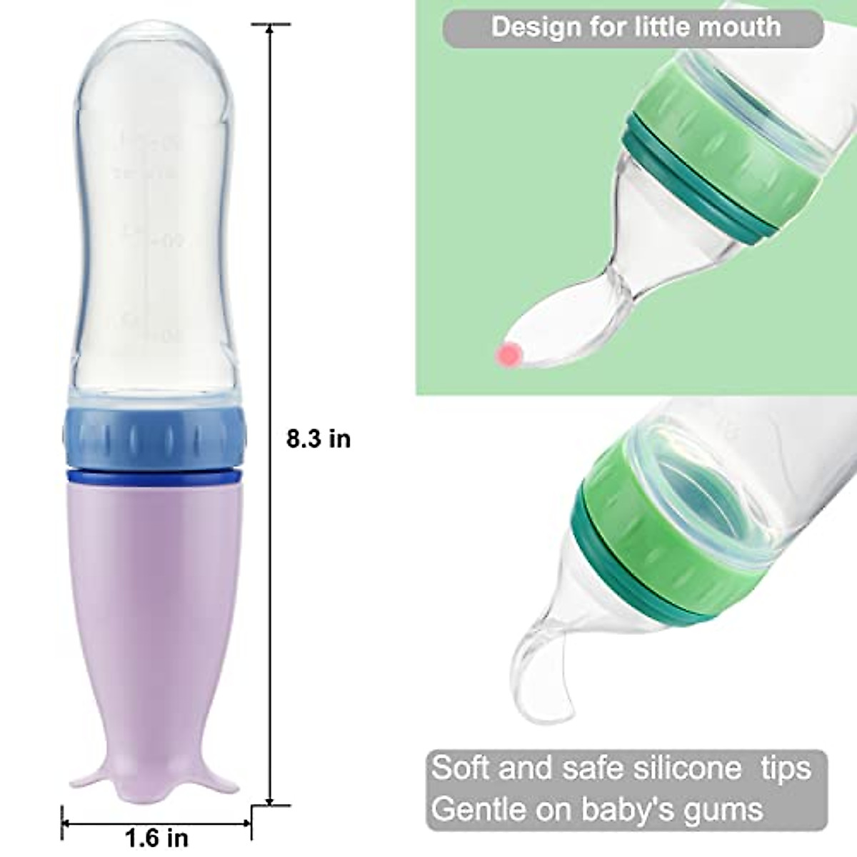 PandaEar 2 Pack Baby Food Spoon Dispenser + 2 Silicone Baby Spoons| Baby Spoon Bottle Feeder| 4 oz Squeeze Spoon Feeder for Baby Food| Travel Friendly Kids Toddlers Boys Girl