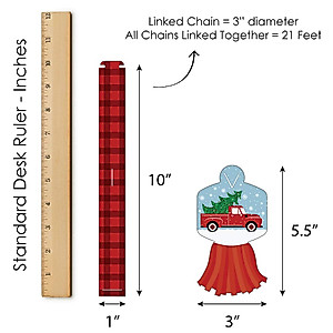 Big Dot of Happiness Merry Little Christmas Tree - 90 Chain Links and 30 Paper Tassels Decoration Kit - Red Truck and Car Christmas Party Paper Chains Garland - 21 feet