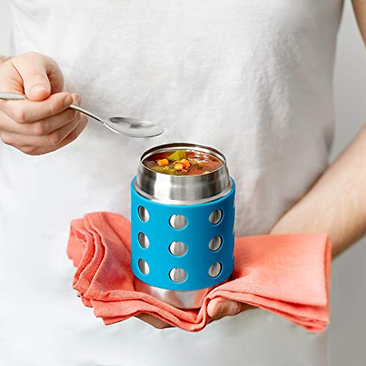 LunchBots Thermal 12 oz Triple Insulated Thermos - Hot 6 Hours or Cold 12 Hours - Leak Proof Thermos Soup Jar - All Stainless Interior - Navy Lid - Aqua Dots