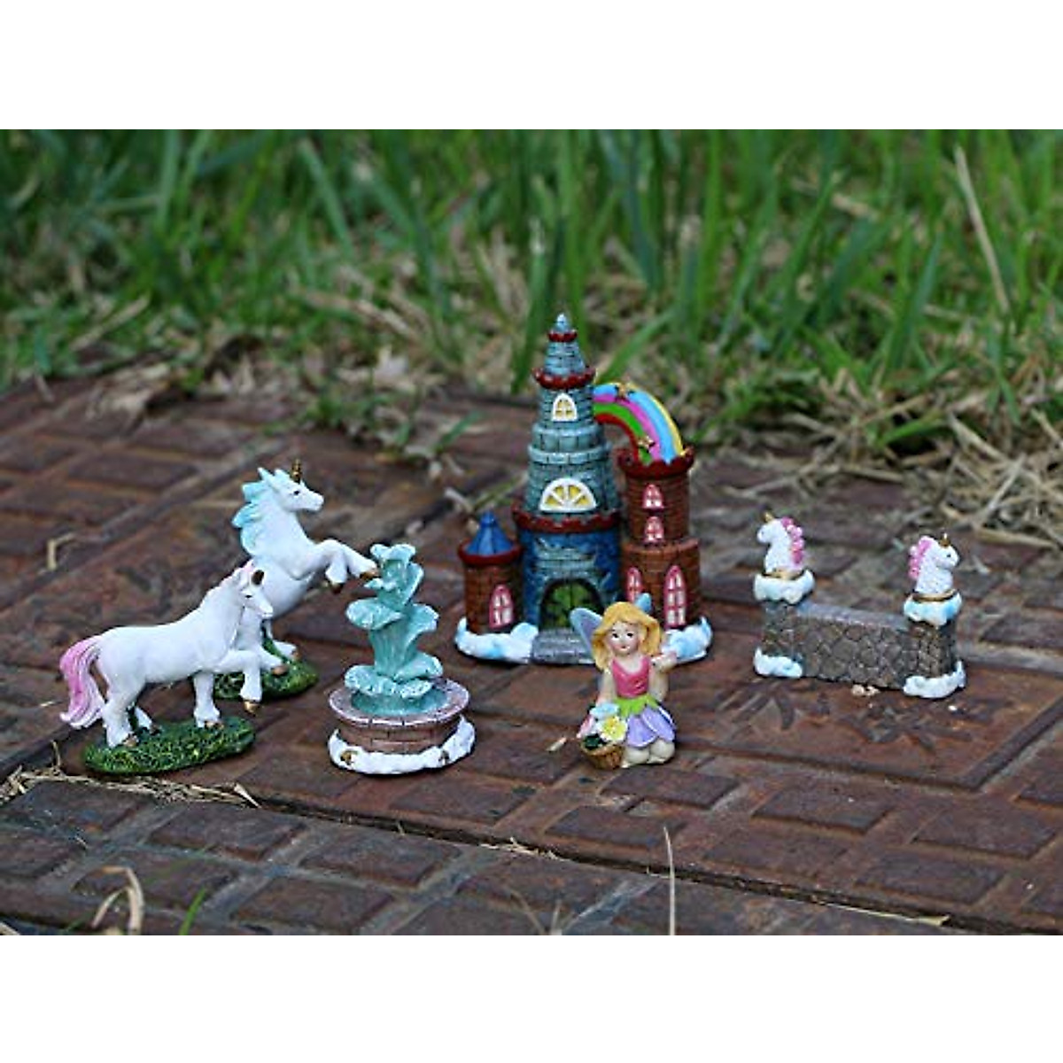 BangBangDa Unicorn Figurines Fairy Garden Accessories - Miniature Unicorn Gift Set Outdoor Garden Decoration – Fairy Figurines Castle Fountain Girl Birthday Gifts (Set of 23)