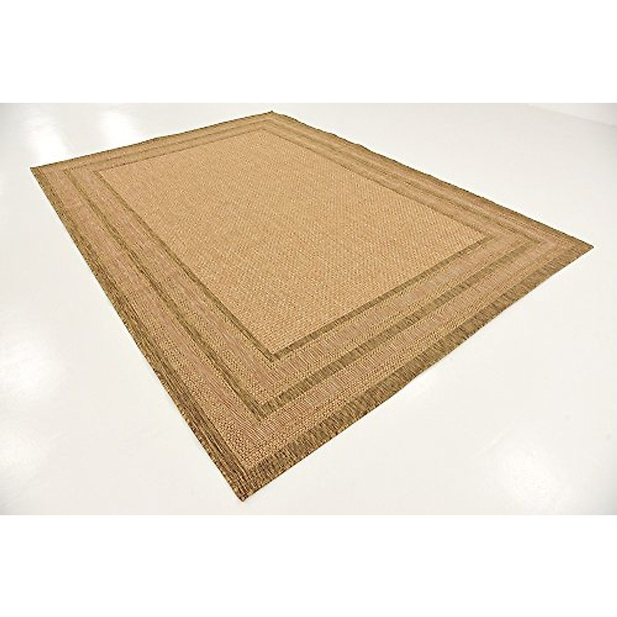 Unique Loom Outdoor Border Collection Area Rug - Multi Border (7' 1" x 10' Rectangle, Tan/ Light Brown)