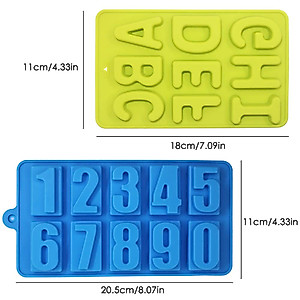 4 Pcs Silicone Numbers Alphabets Trays Molds, FineGood 26 letters & Numbers Candy Mould Biscuit Chocolate DIY Baking Pans Ice Cube Making Trays -green, brown, red, blue