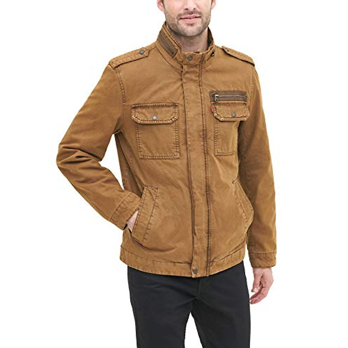 Levi's Men's Washed Cotton Two Pocket Military Jacket (Standard and Big & Tall), Worker Brown, Large