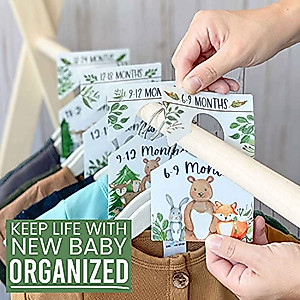6 Woodland Hanger Dividers Baby Closet Size Dividers - Baby Essentials For Newborn Essentials, Baby Closet Dividers, Baby Closet Organizer For Nursery Organization, Nursery Closet Dividers Neutral