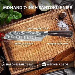 MDHAND 7" Santoku Knife – Ultra Sharp Japanese Chef Knife - Forged High Carbon German Stainless Steel Chopping Knife with Ergonomic Pakkawood Handle Design, Gifts for Women and Men