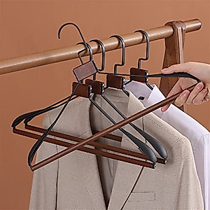 EYHLKM Iron Wood Hanger Wooden Metal Set Household Iron Wide Shoulder Hanger Beech Wardrobe Clothes Hanger