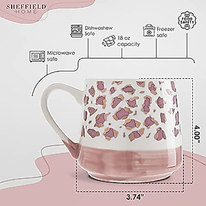 SHEFFIELD HOME Stoneware Coffee Mugs- Stylish and Trendy Leopard Printed Coffee Cups, Mugs for Tea, Latte Mug, and Hot Chocolate, 18 oz, (Pink Leopard)