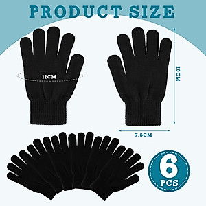Boyiee 6 Pairs Knit Gloves Pack Winter Adult Stretchy Warm Gloves Pack Full Fingers Knitted Gloves for Unisex Women Gift(Black, Medium)