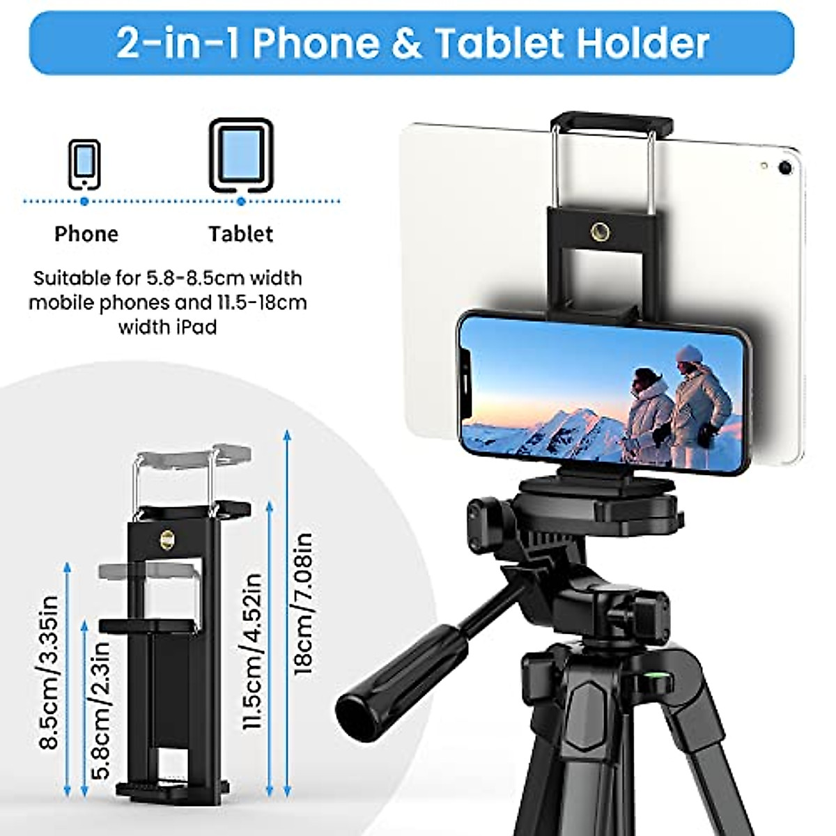 67" Phone Tripod, MACTREM Tripod Stand for iPad iPhone Tablet Camera with 2 in 1 Mount & Wireless Remote, Aluminum Extendable iPhone Tripod for Video Recording/Selfies/Live Stream/Vlogging