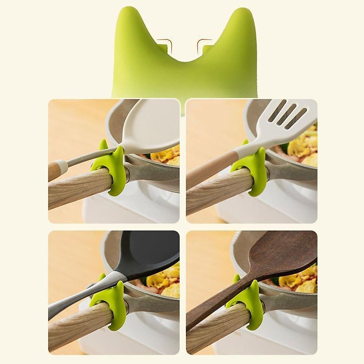 Spoon Pot Pan Holder Spatula Bracket Clips,2024 New Silicone Heat Resistance Non-Slip Spoon Rests,Rest Spoon Holder Steam Releaser for Pot Cooking,Wok Spatula Bracket Clip Kitchen Gadget