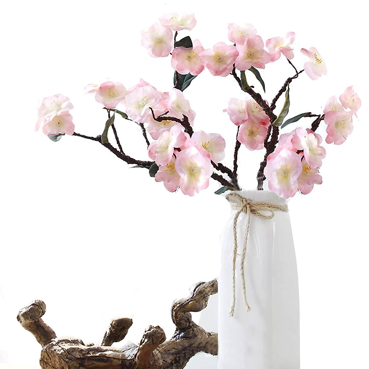 HUAESIN Artificial Cherry Blossom Branches Faux Flowers 2 Pcs 25 Inch Peach Blossom Silk Flower for Wedding Party Garden Home Hotel Shop Arch Decoration