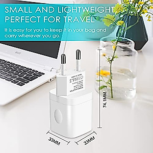 European Travel Plug Adapter Charger for iPhone Samsung Android Phone,International Power Adaptor with 2 Charger Port USB, EU Wall Charging Block Brick Plug in Europe Germany Outlets Power Strip