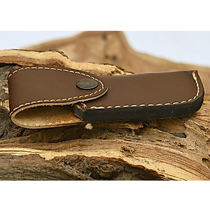 5" Genuine Leather Knife Holster with Belt Buckle – Holding Sheath for Pocket Knives, Folding Knife- Compact Draw EDC Knife Holster Belt – Brown, Camping, Hunting, and Outdoors.