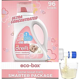 Dreft Stage 1: Baby Laundry Detergent Liquid Soap Eco-Box, Natural For Newborn, Or Infant, Ultra Concentrated He, 96 Loads - Hypoallergenic For Sensitive Skin