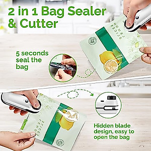 Bag Sealer - 2 in 1 Bag Sealer Heat Seal with Cutter, Chip Bag Sealer Mini, Rechargeable Plastic Bag Sealer Small Kitchen Gadgets for Plastic Bags, Snack Bags, Food Storage