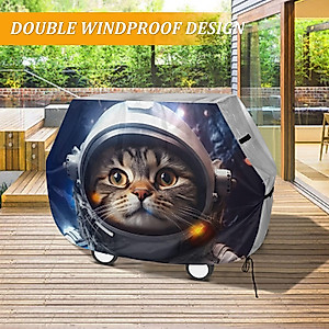 xigua Cat Astronaut Grill Cover 65 Inch Outdoor Heavy Duty BBQ Cover Waterproof Fade & Weather Resistant Gas Grill Cover for Most Grills