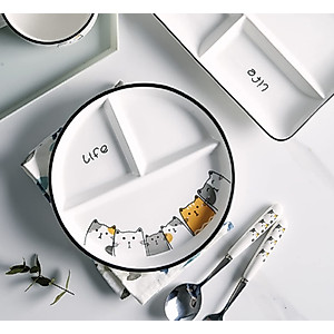 Ceramic Cartoon Cat Round Divided Plate Dinner Plate Luncheon Plate Salad Plate