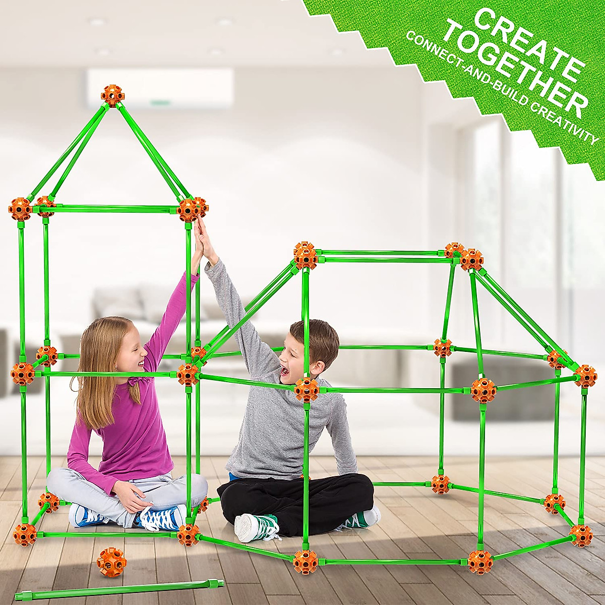 YEEBAY Fort Building Kit for Kids Age 5,6,7,8-Year-Old Boys & Girls, 120 pcs Forts Builder Creative Fort Toy for DIY Castles, Tunnels, Play Tent, Rocket, Tower Indoor & Outdoor