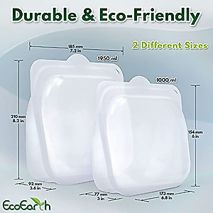 EcoEarth Reusable Food Storage Bags, 100% Food Grade Silicone Containers, Set of 5 Parsnip White (2 - Half-Gallon Size, 3 - Quart Size), Freezer-Safe, Dishwasher-Safe, Sous Vide-Safe & Microwave-Safe