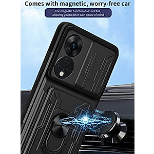 CCSmall for Oppo Reno8 T 5G Case with Slide Camera Cover, Heavy Duty Protective with Ring Kickstand & Card Holder Cell Phone Case for Oppo Reno8 T 5G LJK Red