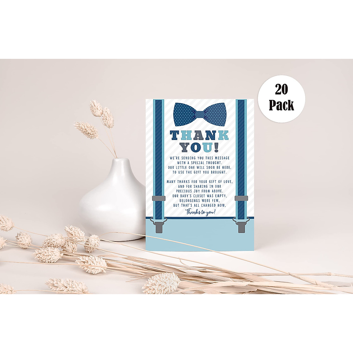 Your Main Event Prints Little Man Boy Baby Shower Thank You Cards Bow Tie and Mustaches 20 Count Including Envelopes