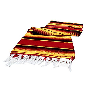 Authentic Mexican Serape Blanket - Multicolor Lightweight Handmade Mexican Saltillo Blanket / Classic Mexican Style Falsa, Stripe Pattern, Throw, Beach Blanket, Tapestry, or Yoga Blanket. Orange Red