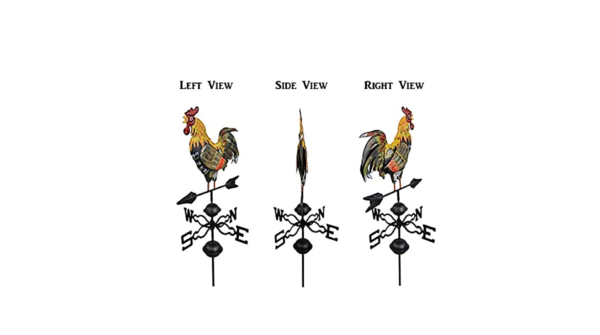 HGC 48 in. Metal Weather Vane with Rooster Ornament - Farmhouse Decor