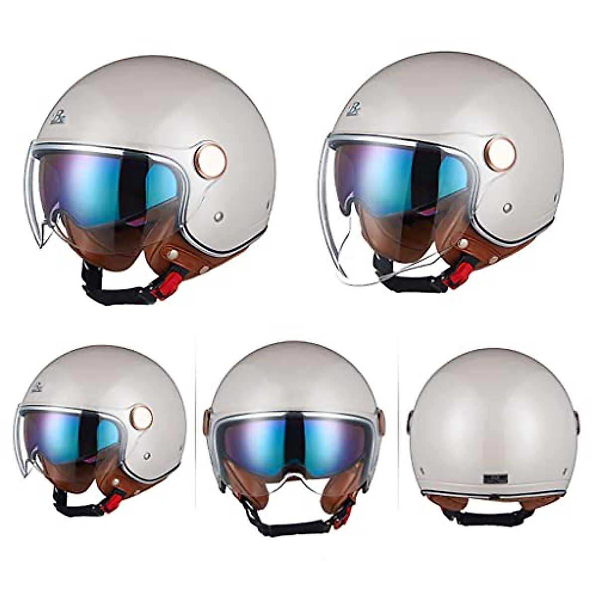 Women's 3/4 Open Face Motorcycle Retro Helmets Fashion Cool Girl Half Helmet,Commute Scooter Vespa Helmet,for Cruiser Chopper ATV Vintage Helmet with Endoscope,DOT Certified,Unisex-G-X-Large