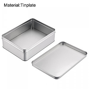 uxcell Metal Tin Box, 8.66" x 6.3" x 2.72" Rectangular Empty Tinplate Storage Containers with Lids, Silver Tone