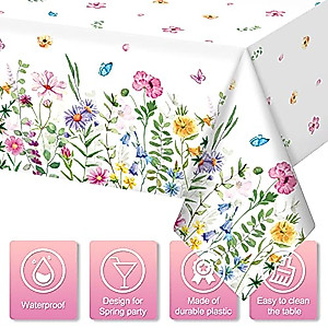 4Pcs Spring Floral Plastic Tablecloth,Pink Purple Blue Flower Butterfly Disposable Table Cover for Home Decor Summer Spring Picnic Dining Holiday Weeding Birthday Tea Party Decorations,54x108 Inch