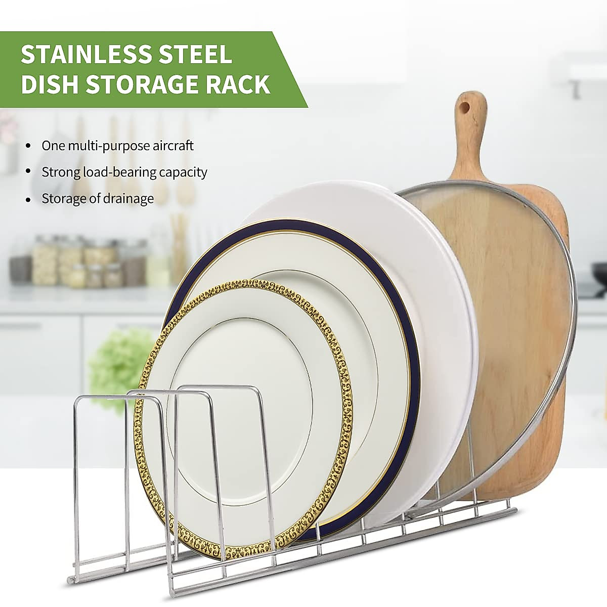 4Pcs Plate Organizer for Cabinet,Pot Lid Organizer Pot Lid Rack Holder Rest Storage for Cutting Boards,Bakeware,Cooling Racks,Pots & Pans,Serving Trays and Reusable Containers(Stainless Steel)