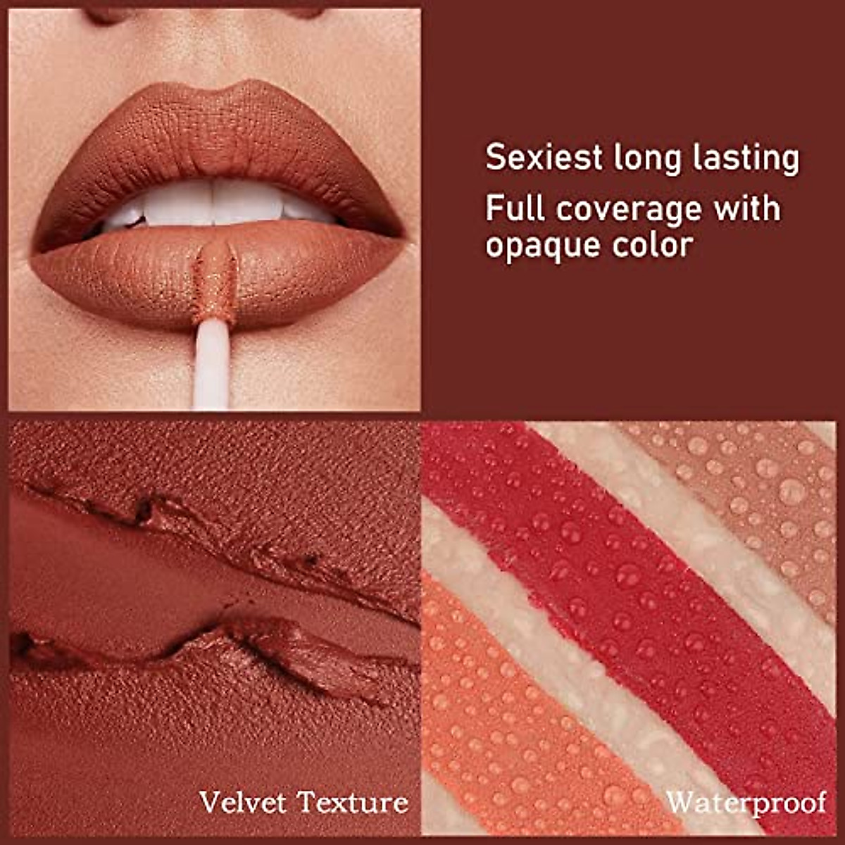 6pcs Matte Liquid Lipstick Set, Nude Lipsticks Makeup Kit for Women, Velvet Lip Gloss Waterproof Non-Stick Cup Labiales Mate 24 Horas (Set A)