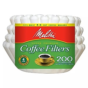 Melitta Junior Basket Coffee Filters 200-Count, White, 4-6 Cups (Pack of 3)