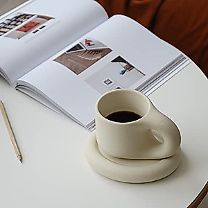 WENSHUO Chubby Funny Coffee Mug, Novelty Cute Cup and Saucer, Matte Crème, 9 oz (Matte Crème)