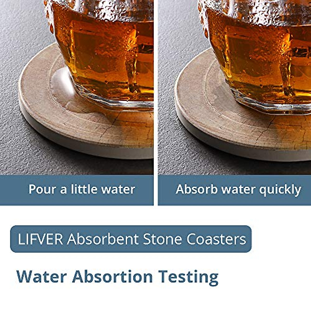 LIFVER Coasters for Drinks with Cork Base, Ceramic Stone Coasters for Coffee Table, Housewarming Gift for Friends - Men, Women Birthday, Home Decor, Timber Texture Pattern, 4 Inches, 6 Pcs