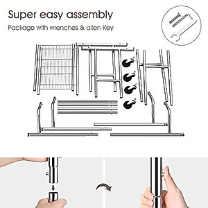 Simple Trending Double Rail Clothing Garment Rack, Heavy Duty Commercial Grade Rolling Clothes Organizer with Wheels and Bottom Shelves, Holds up to 250 lbs, Chrome