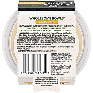 CESAR WHOLESOME BOWLS Adult Soft Wet Dog Food Chicken Recipe, 3 Ounce (Pack of 10)