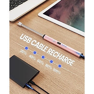 VEHHE Candle Lighter, 2 Pack Rechargeable Electric Lighter with LED Battery Display Safety Switch, Flexible Neck USB Lighter for Candles Camping Grill Gas Stoves Cooking (Black & Pink)