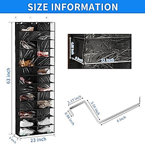 coastal rose Over the Door Shoe Shelves with 26 Clear PVC Pockets Hanging Shoe Rack for Door, Shoe Organizer for Closet, Shoe Holder Storage organizer, Black