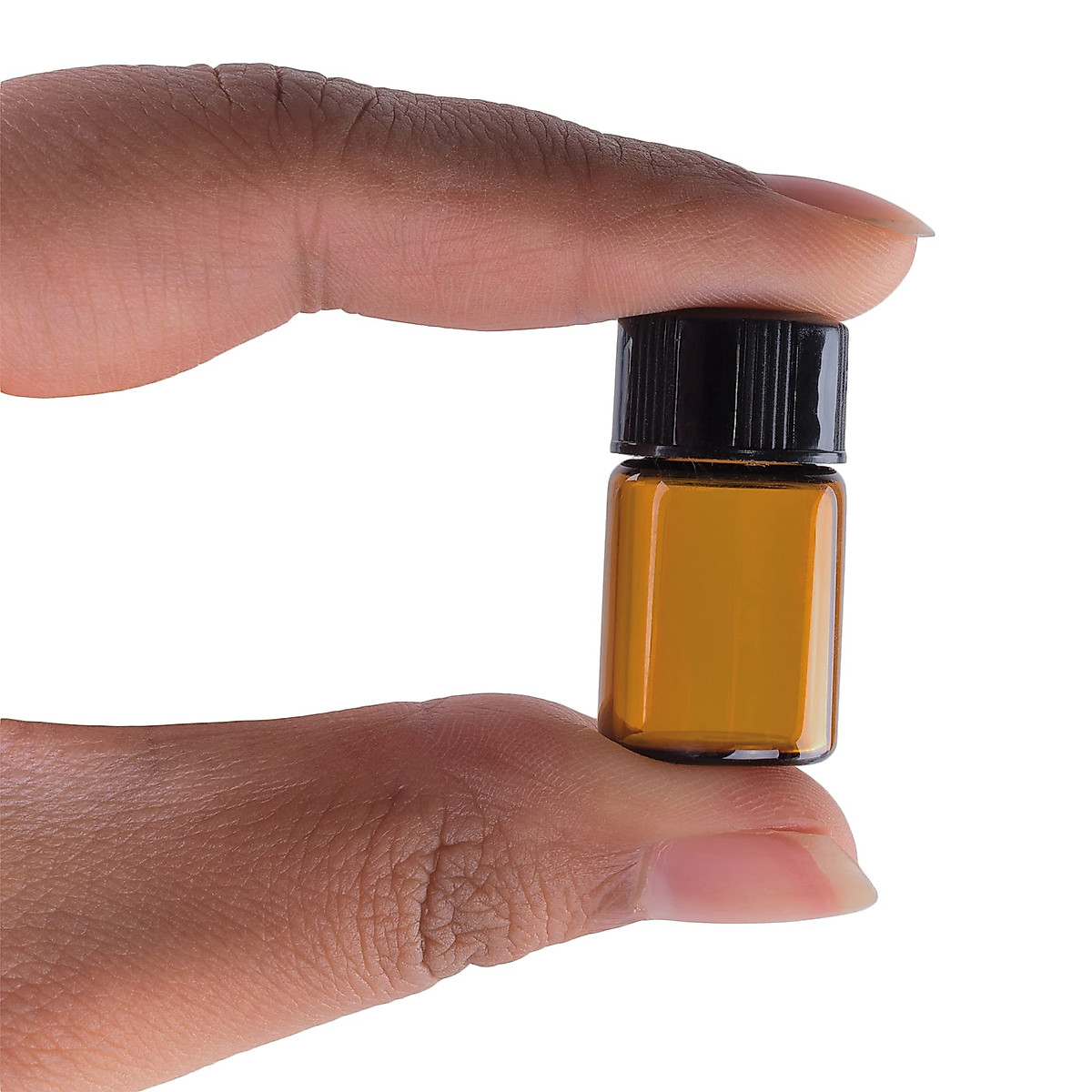 2ml Mini Amber Glass Bottles with Orifice Reducer and Cap for Essential Oils, Chemistry Lab Chemicals, Colognes & Perfumes (12 Pack)